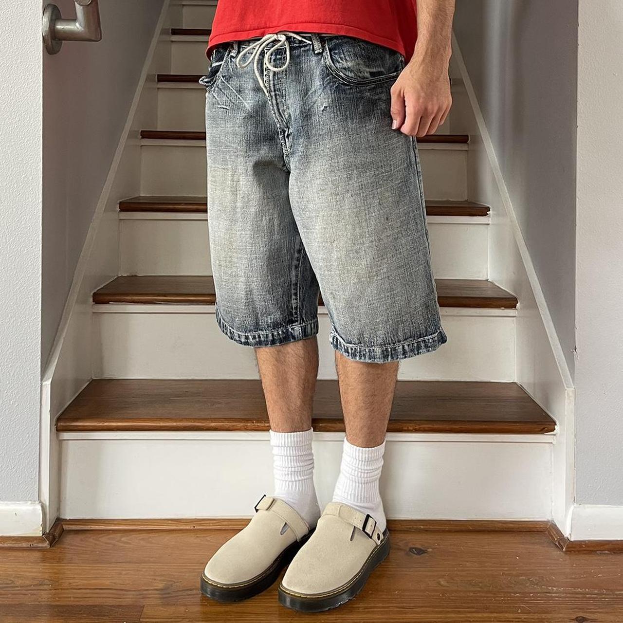 y2k Distressed Jorts baggy fit. faded & distressed... - Depop