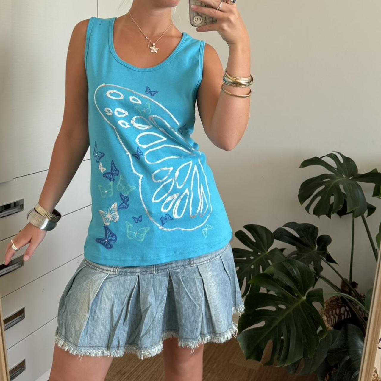 00s target aqua tank top - Y2K graphic metallic... - Depop