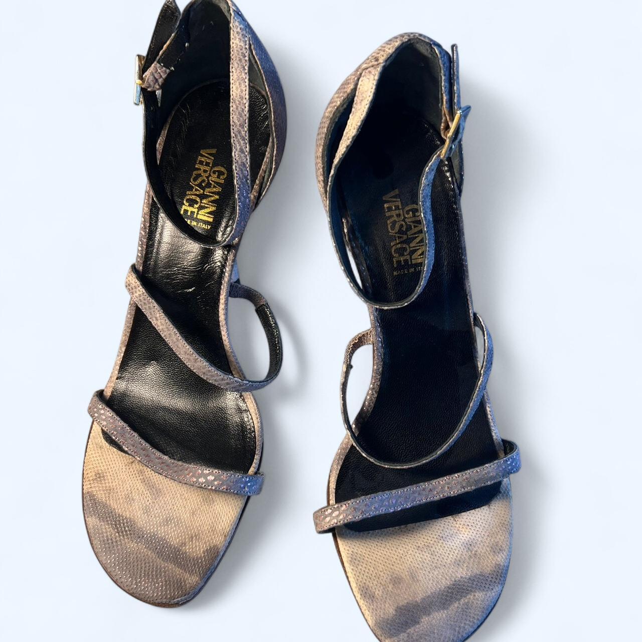 Versace Versus blue and silver snakeskin sandals... | Depop