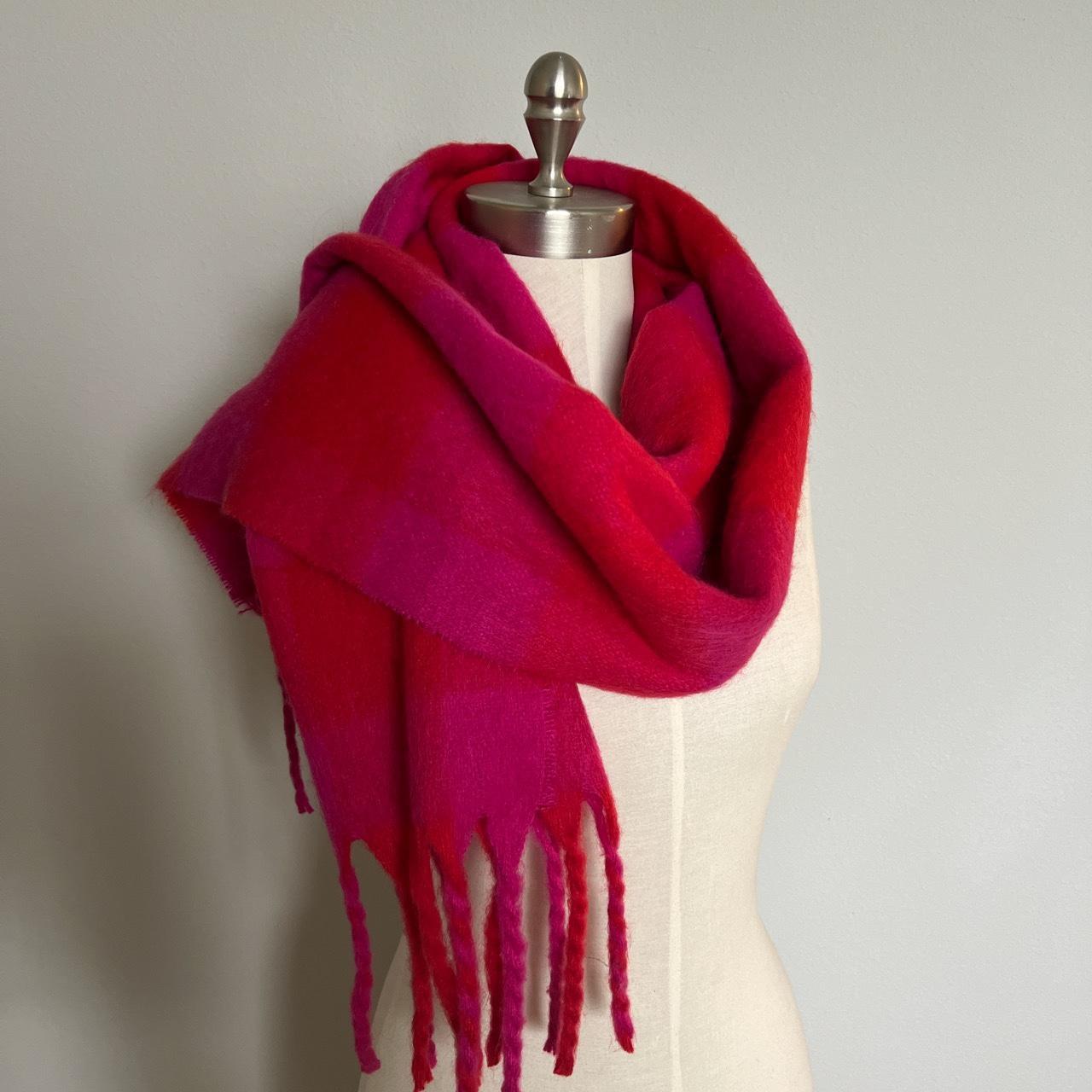 Fuzzy pink and red scarf! Super cozy #gap #scarf... - Depop