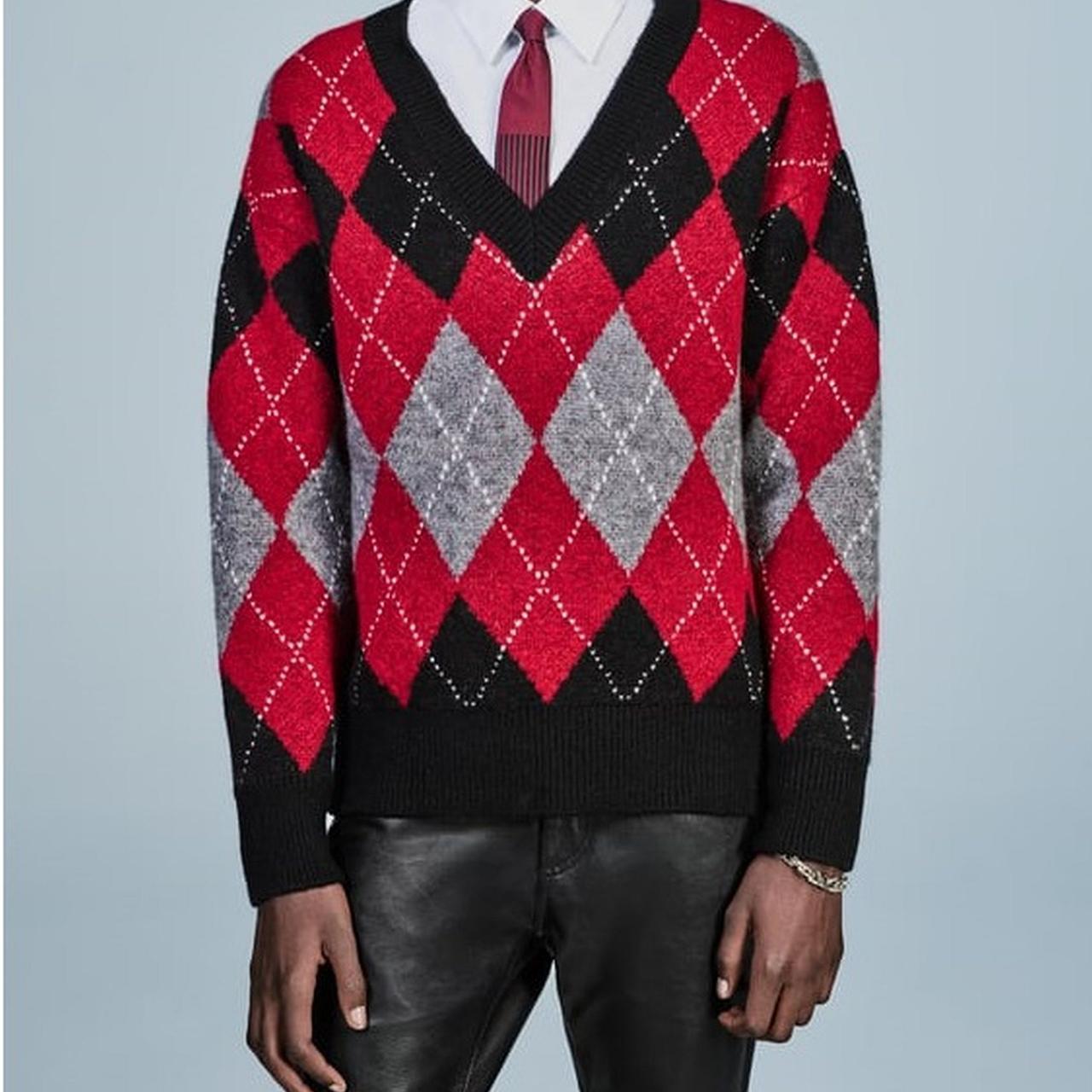 Zara Men's Red and Black Jumper | Depop