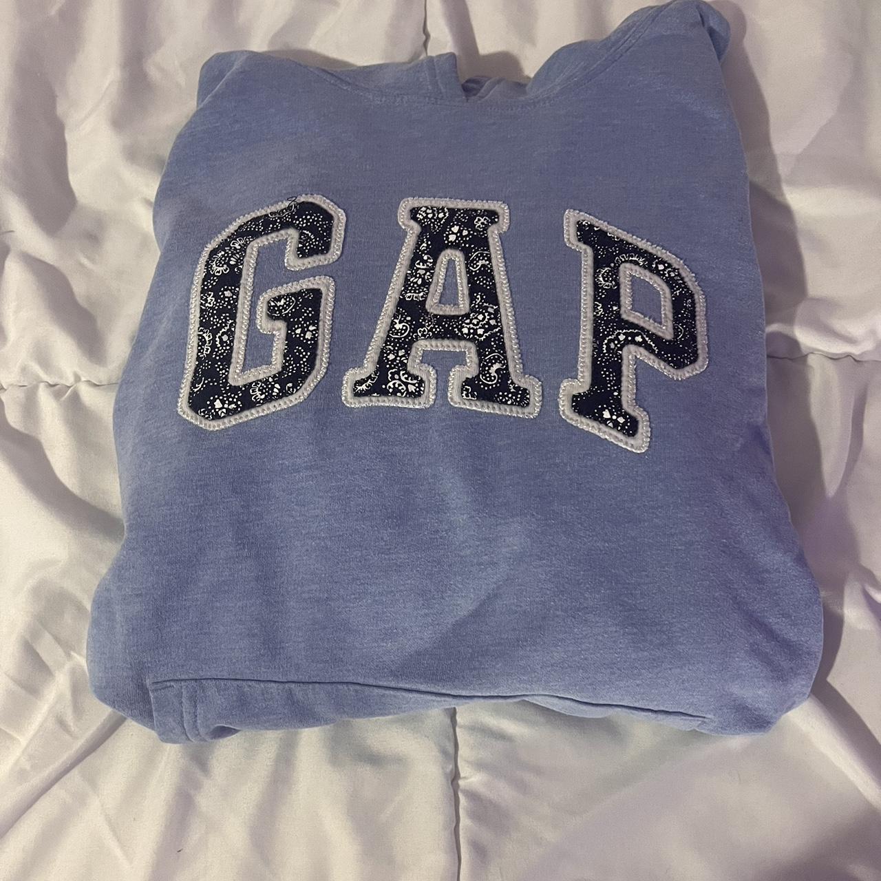 vintage light blue GAP hoodie size: kids large, fits... - Depop
