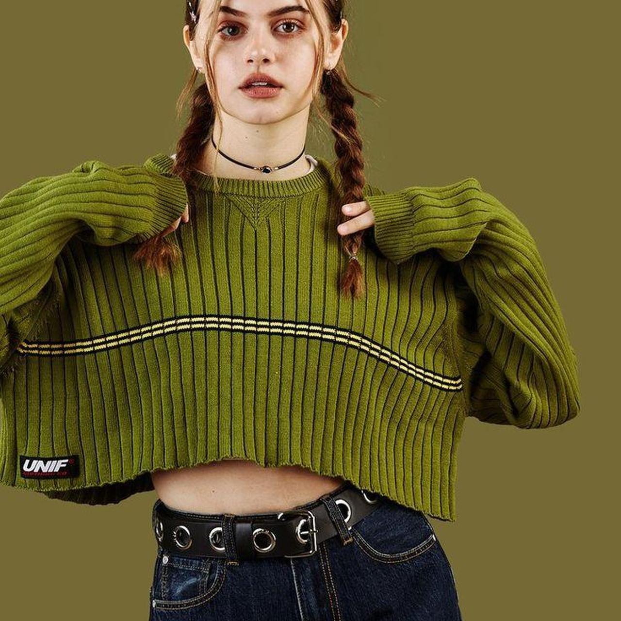 Green and white striped UNIF ymani sweater - Depop