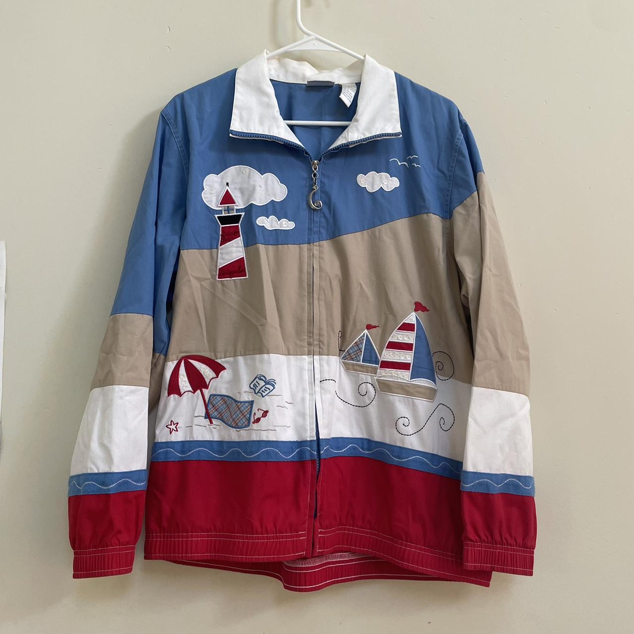 Vintage Red White and Blue Embroidered Jacket Koret... - Depop