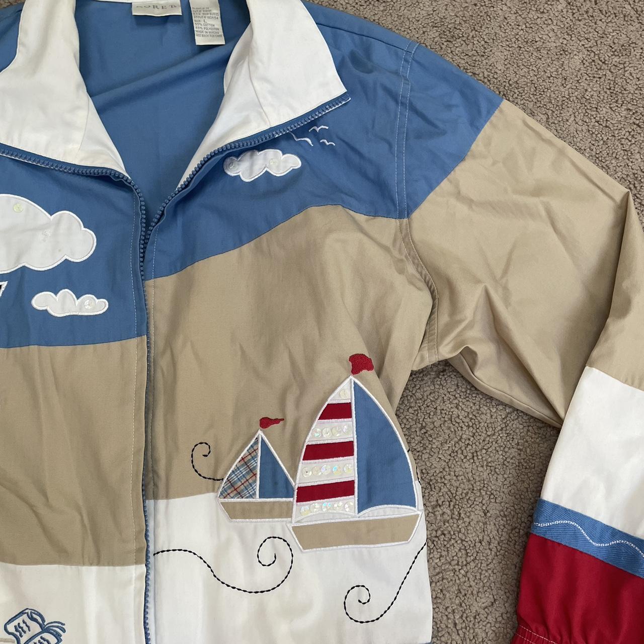 Vintage Red White and Blue Embroidered Jacket Koret... - Depop