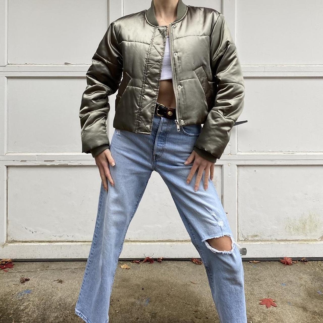 satin green puffer jacket ~ FREE SHIPPING cropped... - Depop