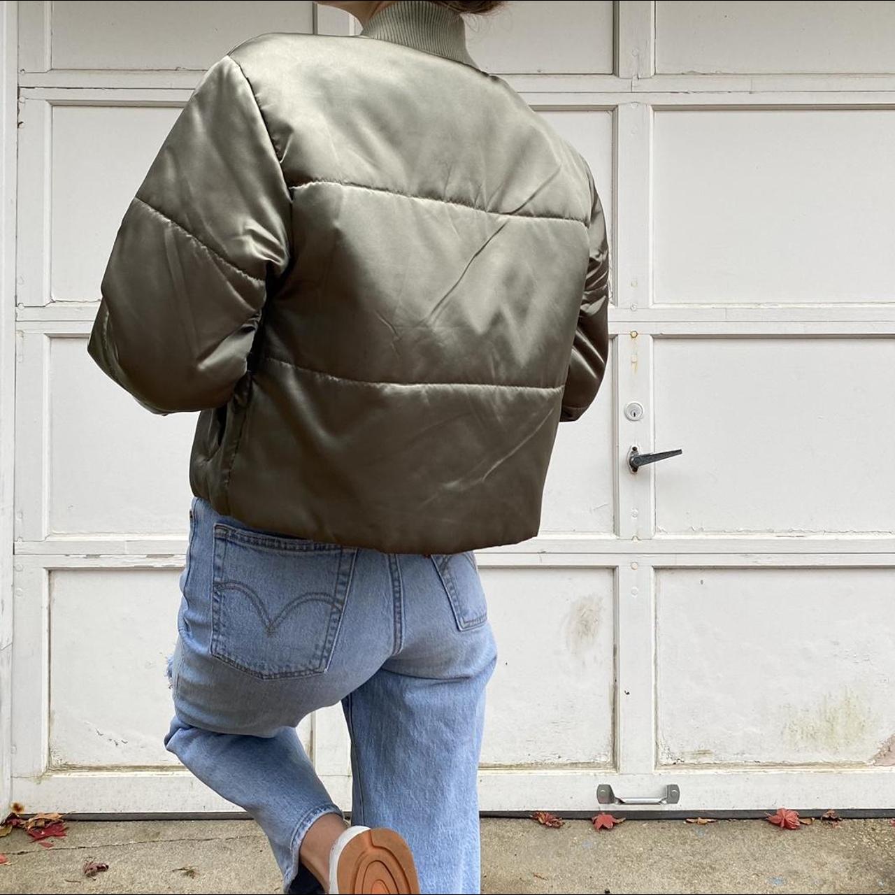 satin green puffer jacket ~ FREE SHIPPING cropped... - Depop