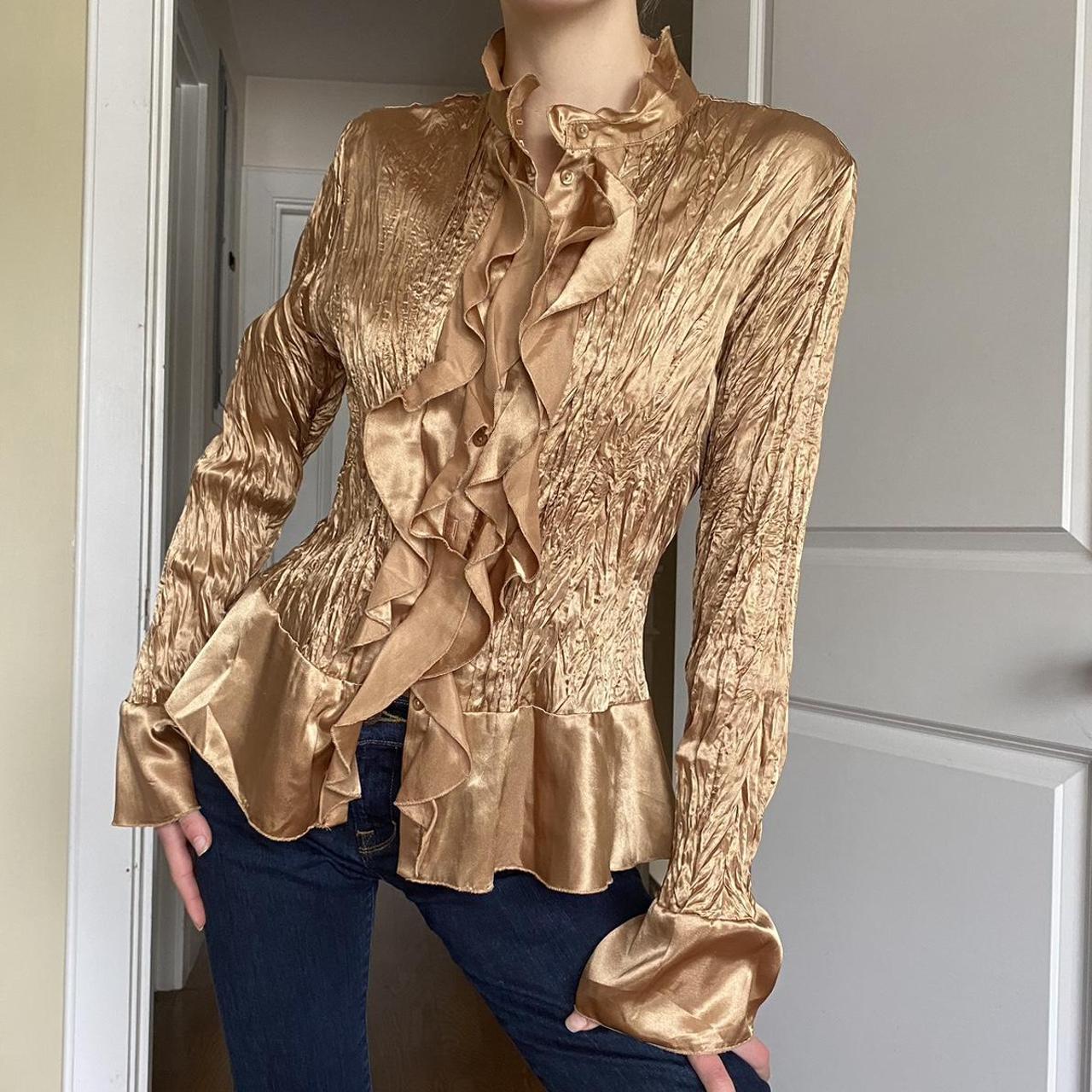 80s satin gold top this amazing gold satin blouse... - Depop