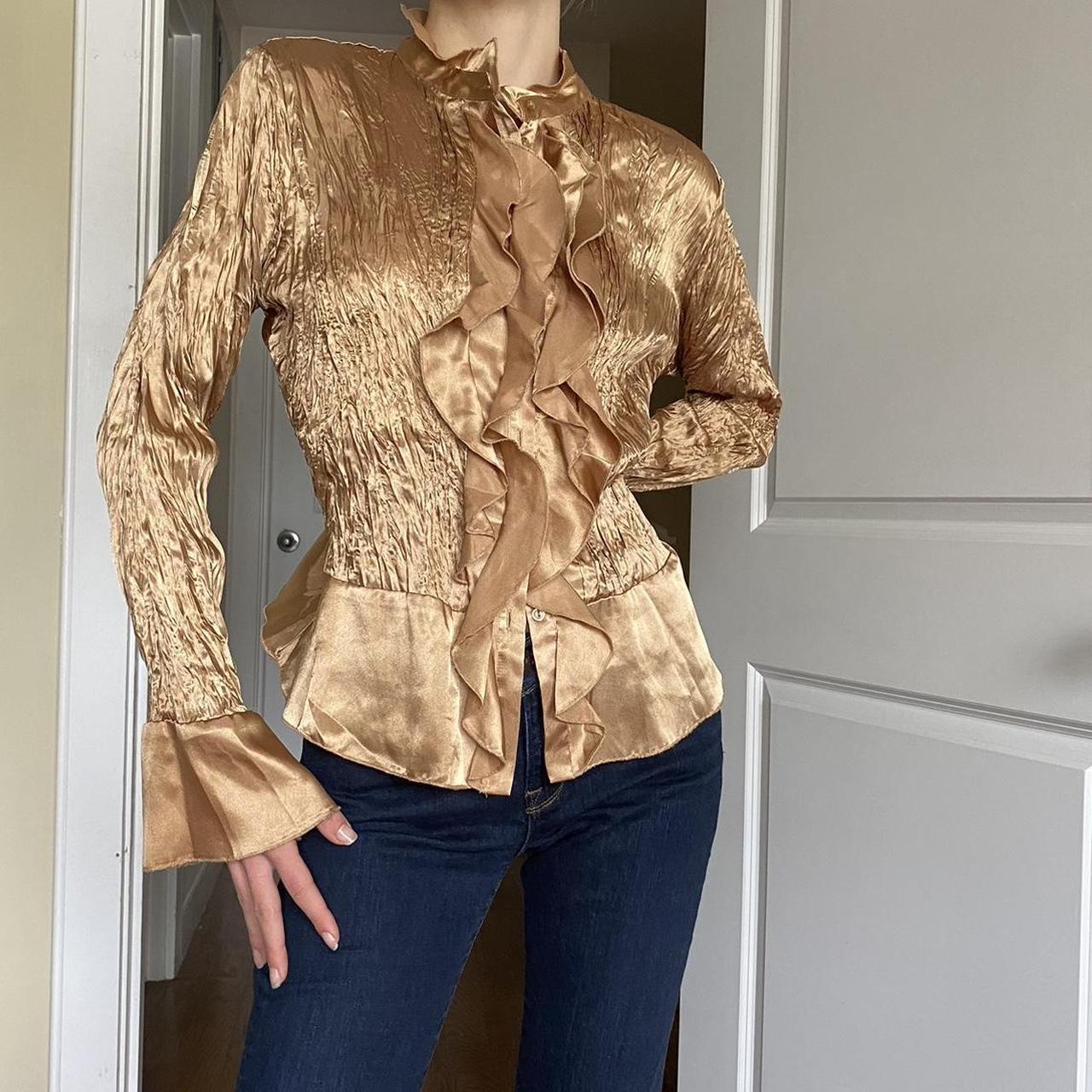 80s satin gold top this amazing gold satin blouse... - Depop