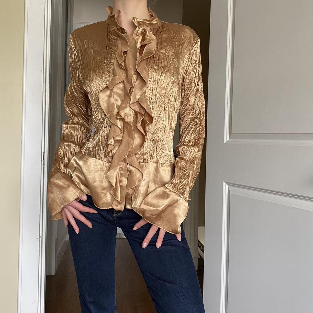 80s satin gold top this amazing gold satin blouse... - Depop
