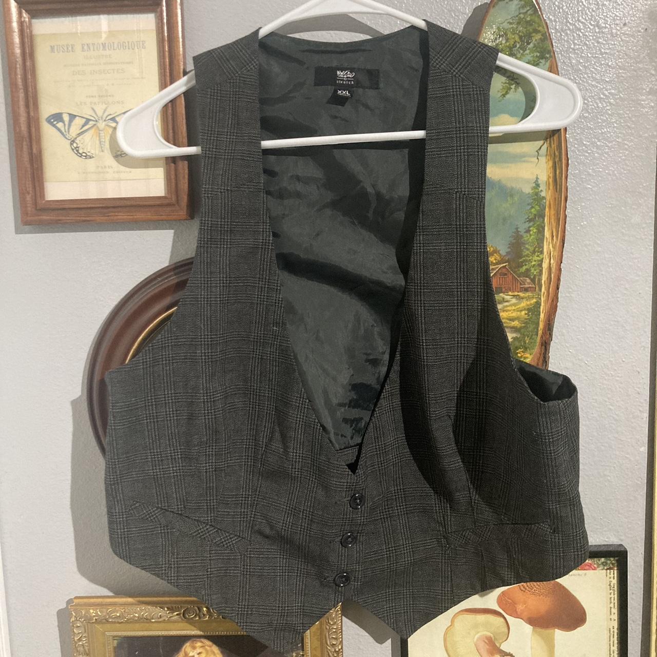 plus size black and gray plaided vest with lower... - Depop