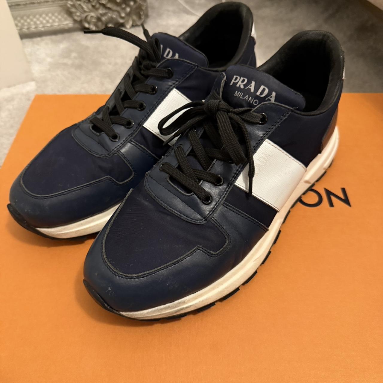 PRADA runner trainers Navy and white 🔵⚪️ UK Size... | Depop