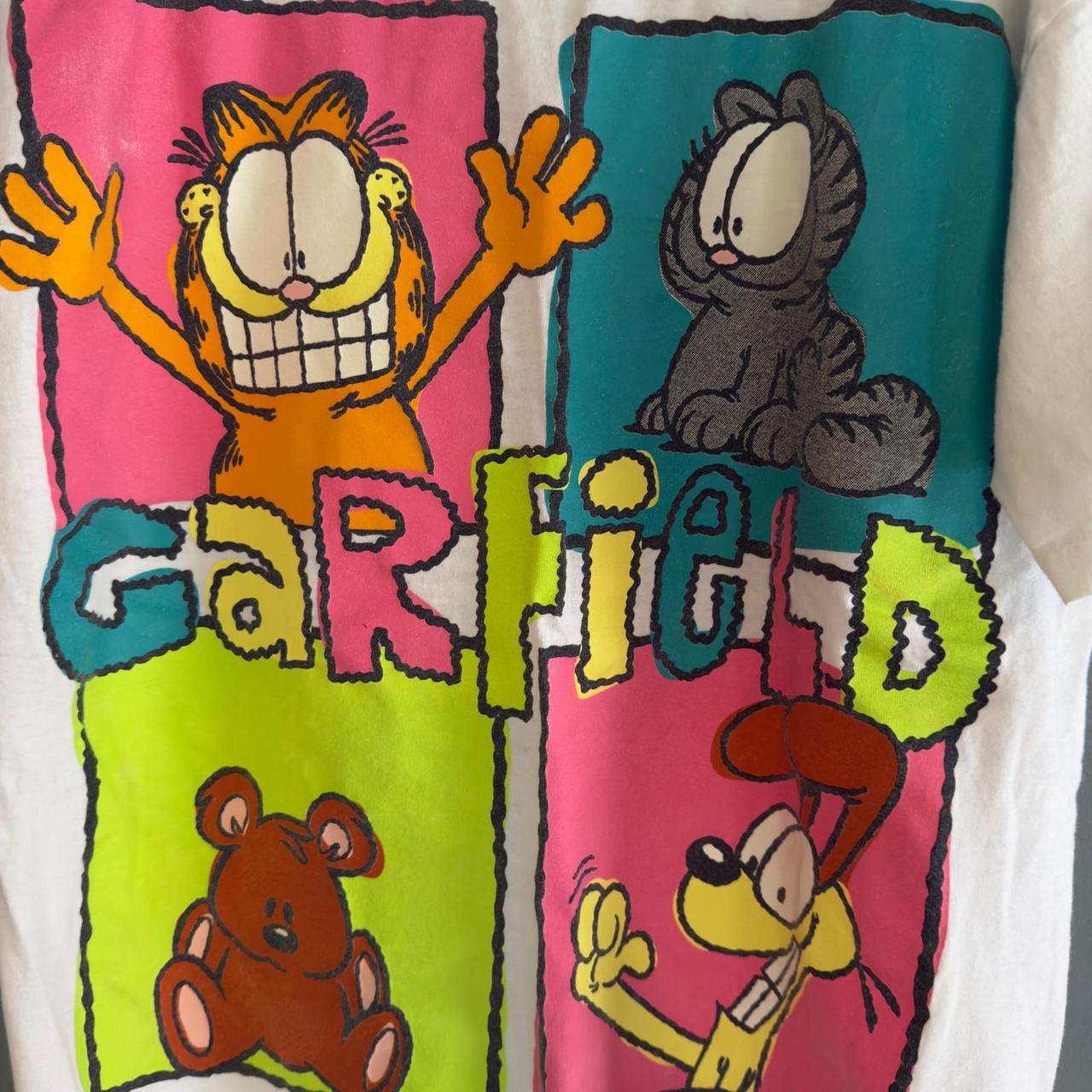 Vintage Garfield Neon Block Cartoon Tee Sun... | Depop