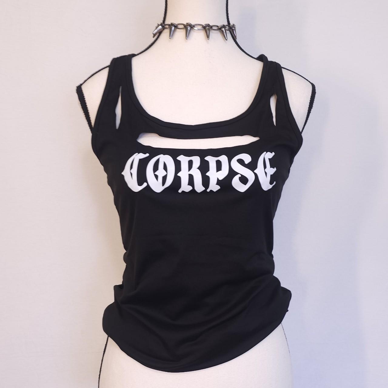 Black "Corpse" tank top with white cutout details... | Depop