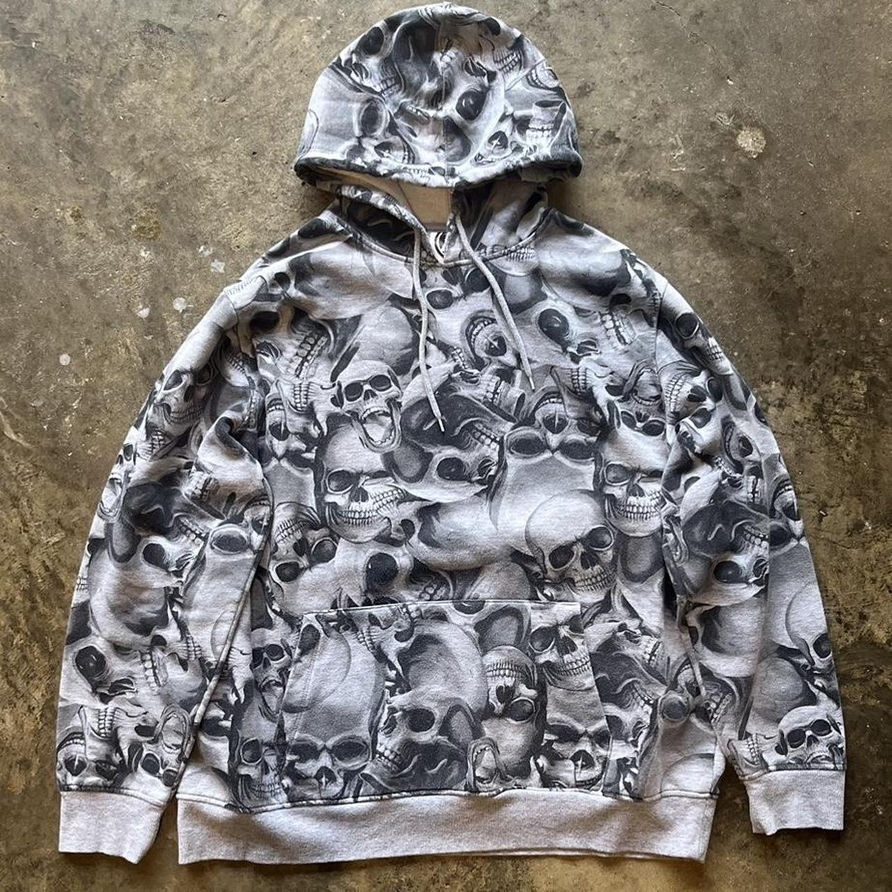 Super insane y2k grunge hybrid skull AOP... - Depop
