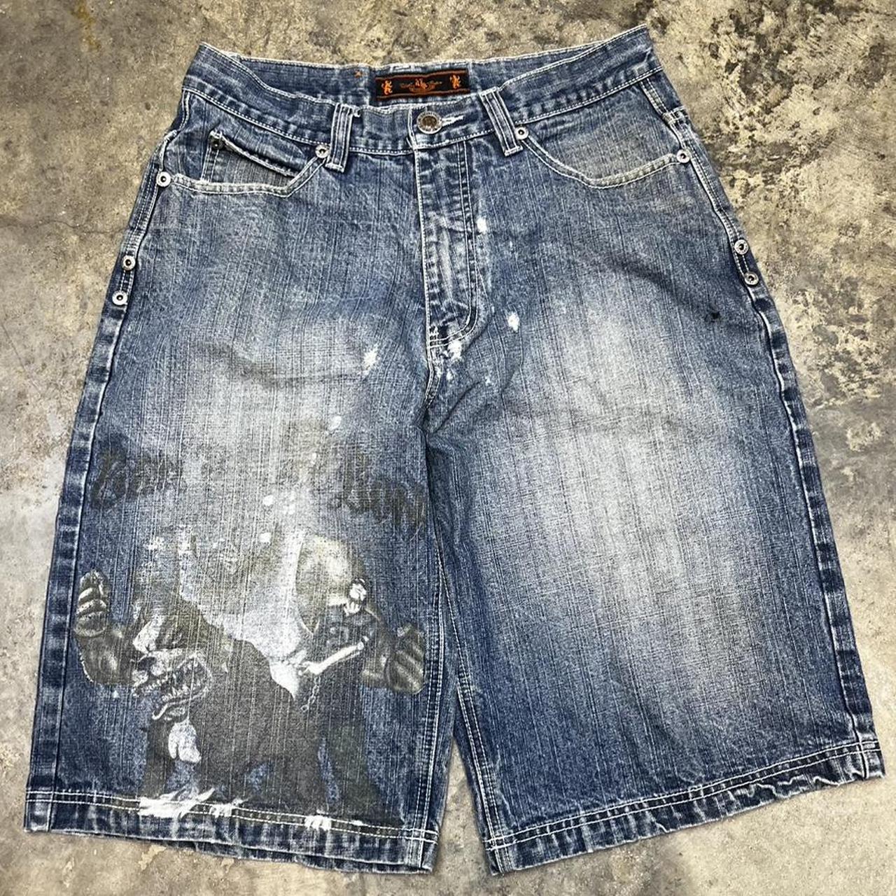 Y2K baggy design Vicious jeans denim jorts -cool... - Depop