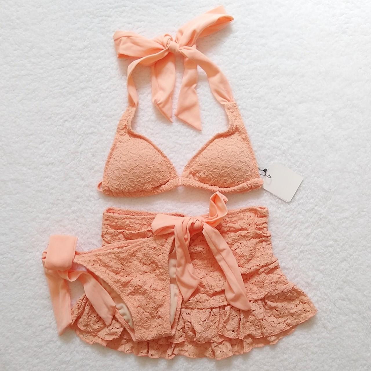 Japanese lace ribbon bikini set NWT from Japan... - Depop