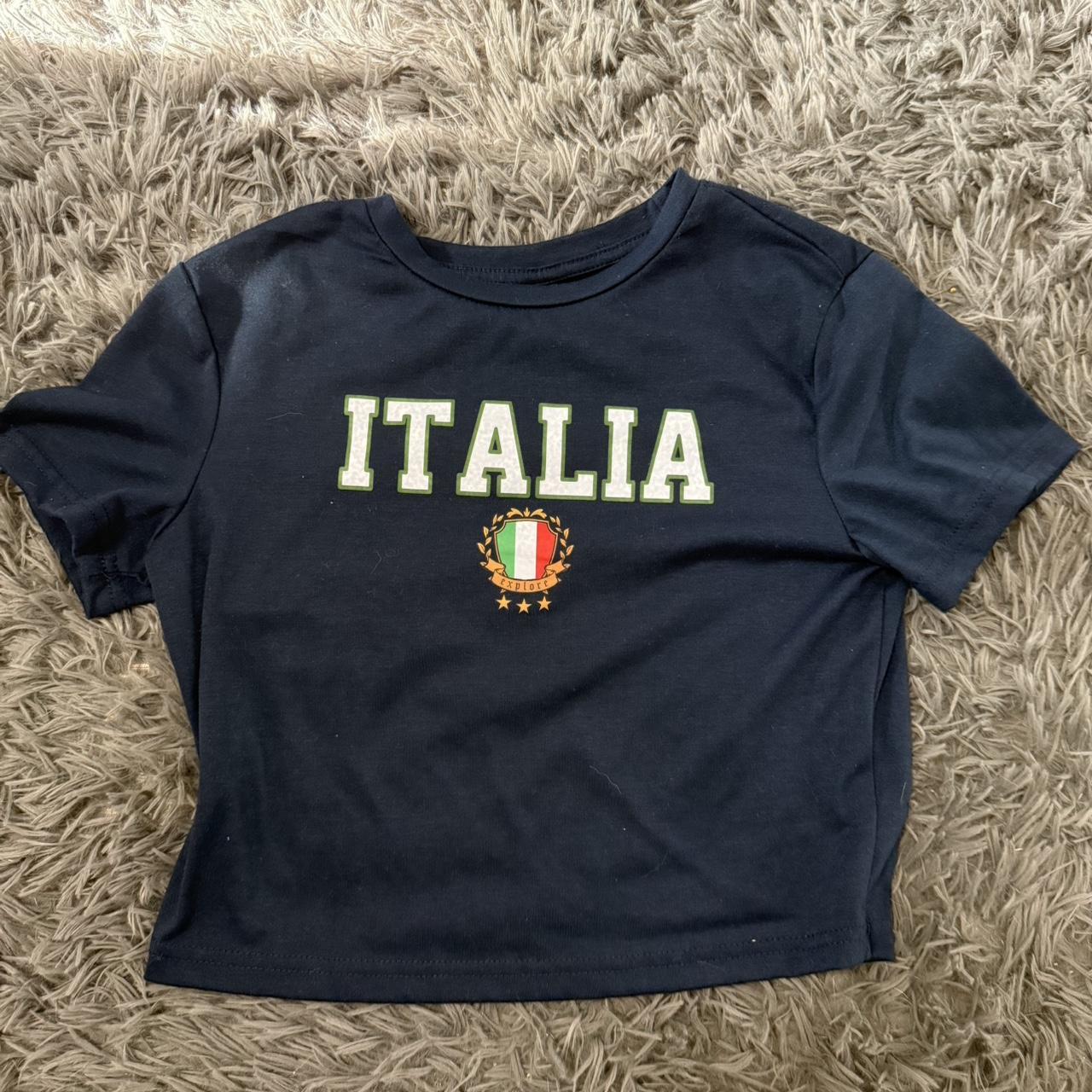 Shein Navy and white Italy crop top good material,... | Depop