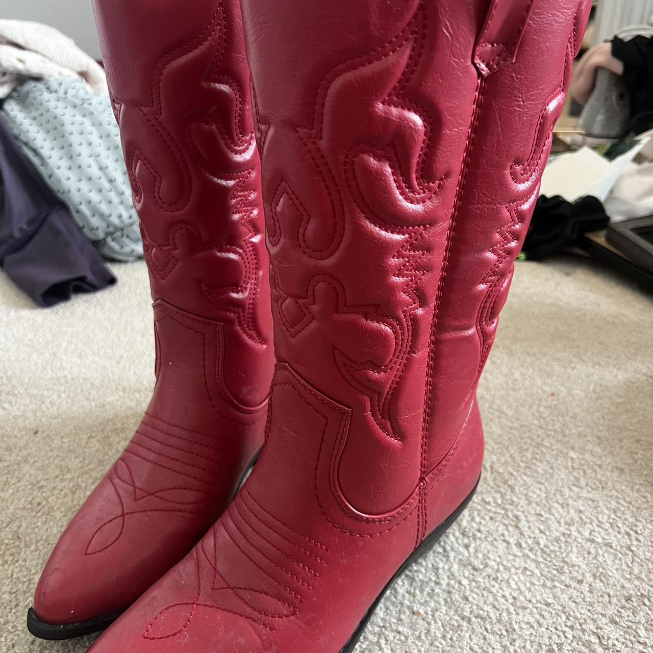 Red Amazon Cowboy Boots - Depop