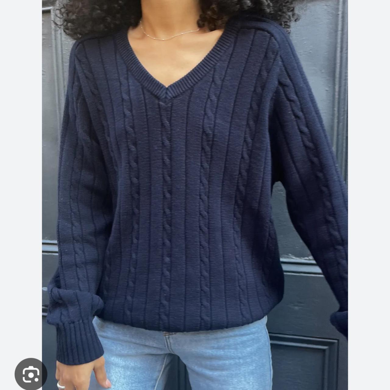 brandy melville ida v-neck cable knit sweater in... - Depop