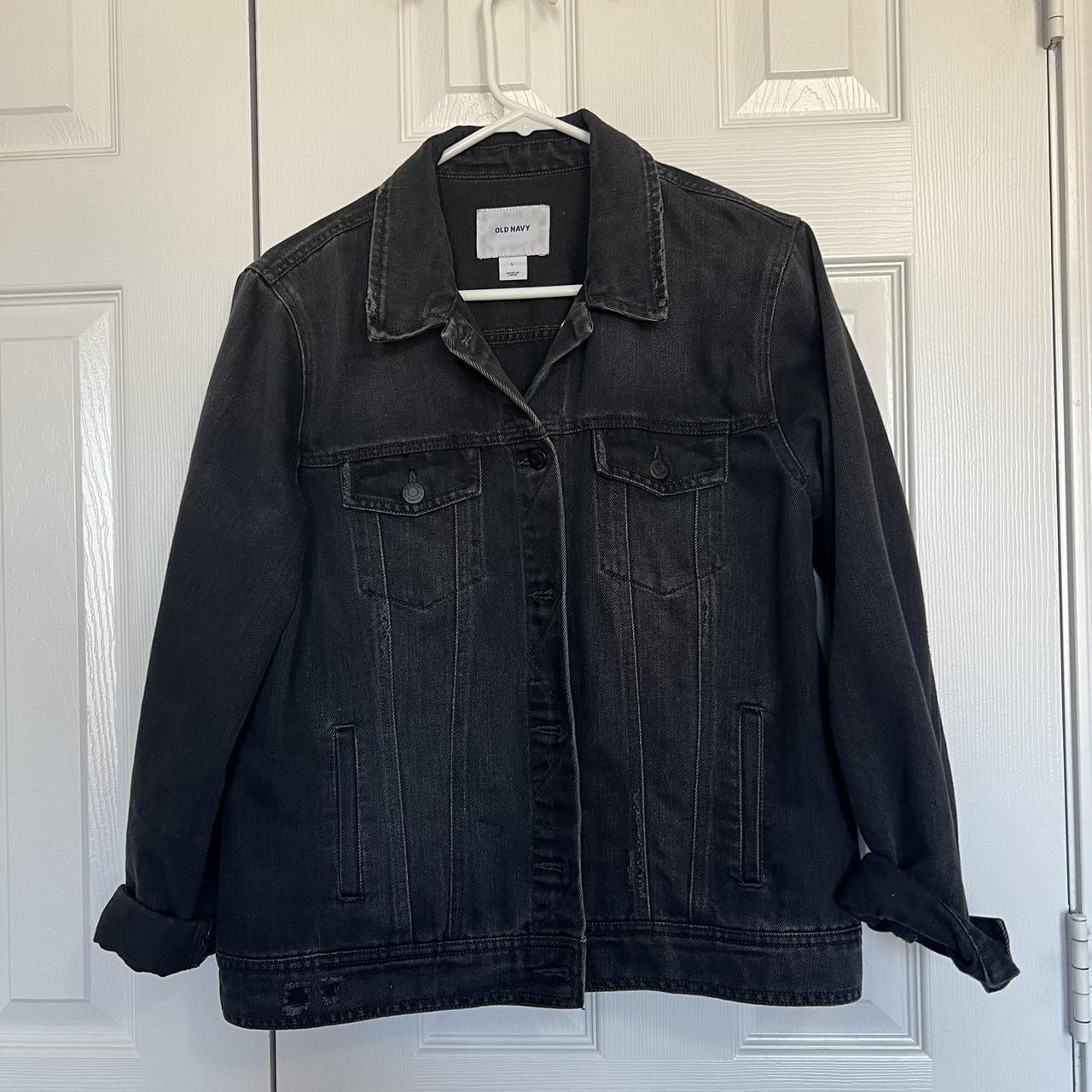 old navy black denim jacket size L unisex great... - Depop