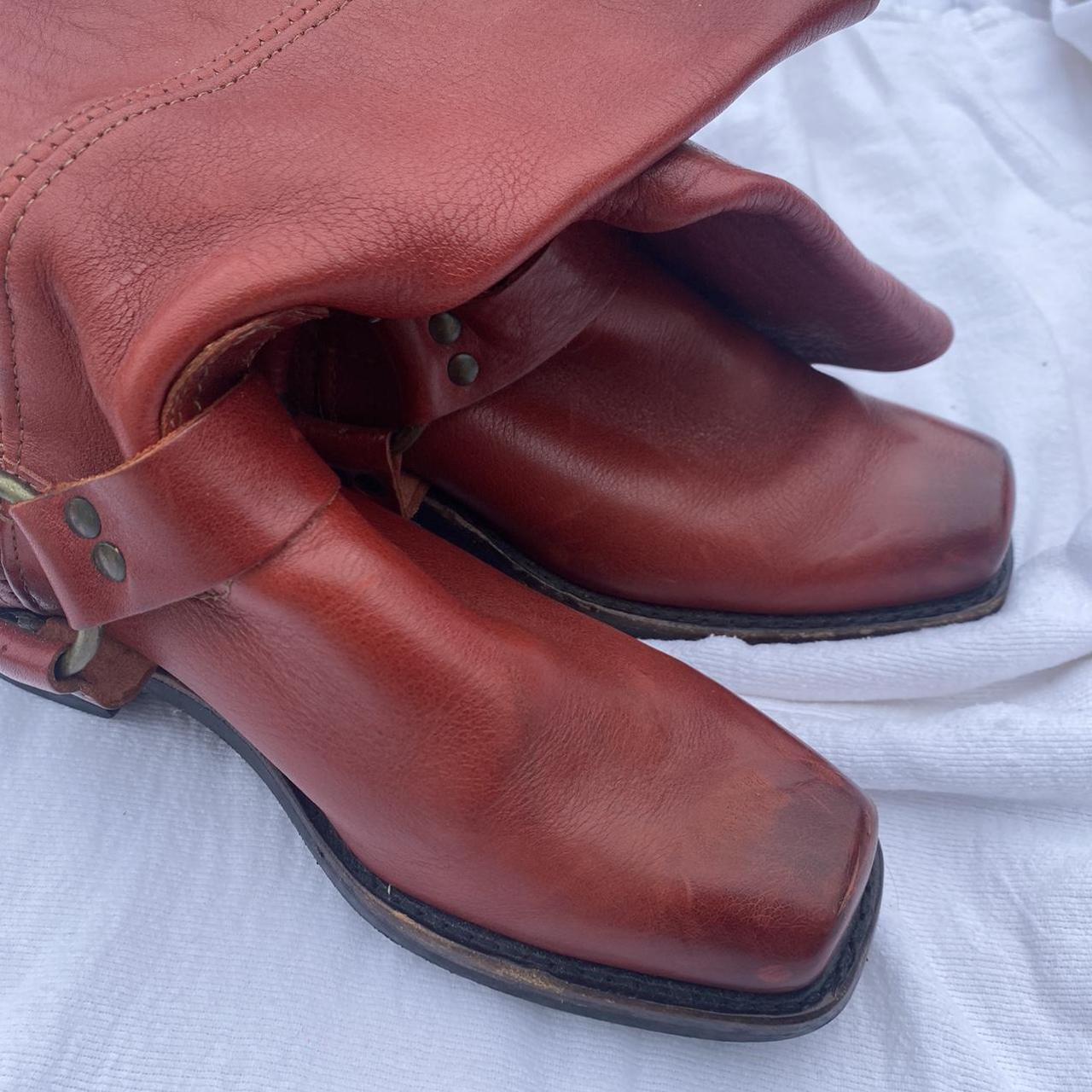 Amazing burnt red FRYE harness boots ! No size tag... - Depop