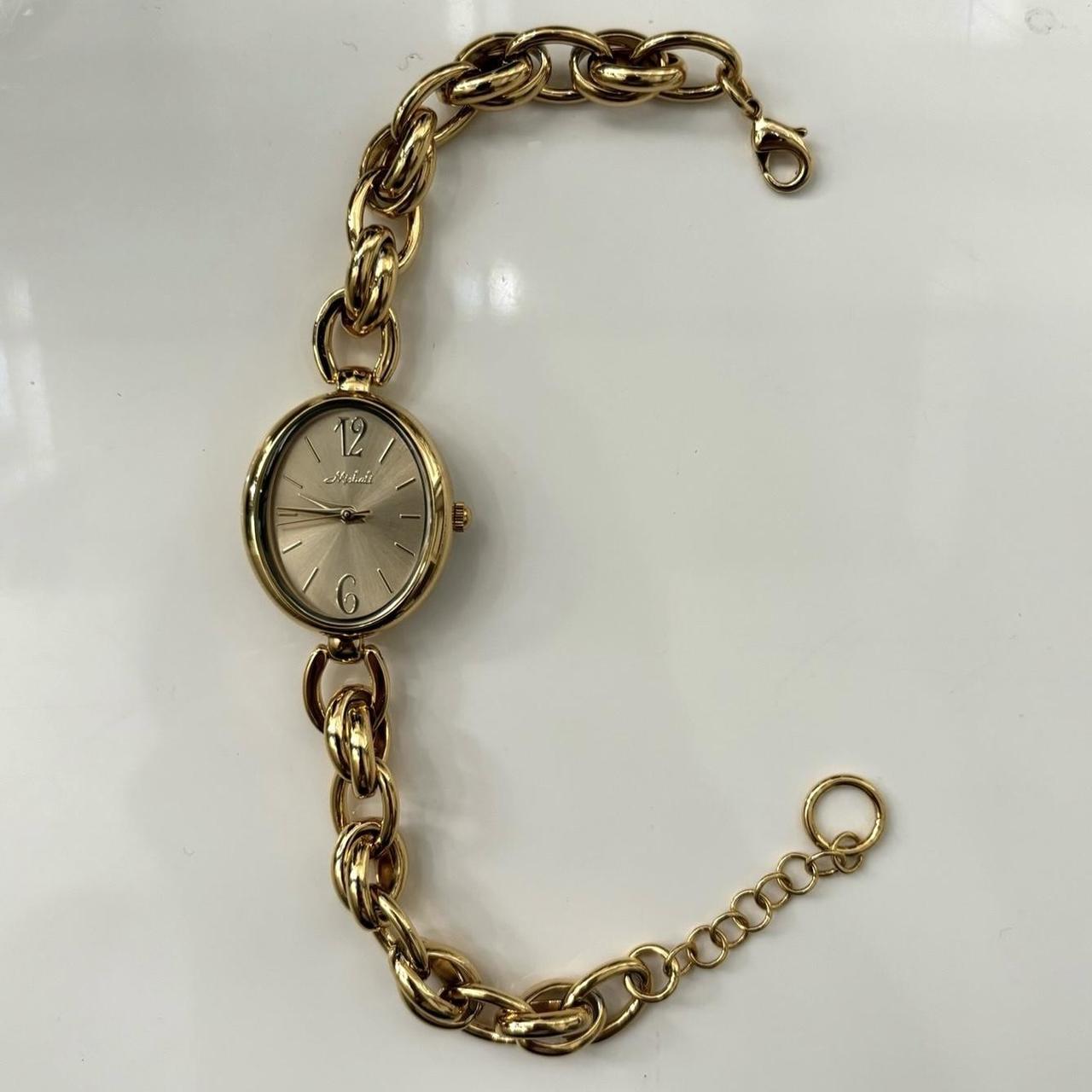 vintage gold women’s watch with chain link bracelet,... - Depop
