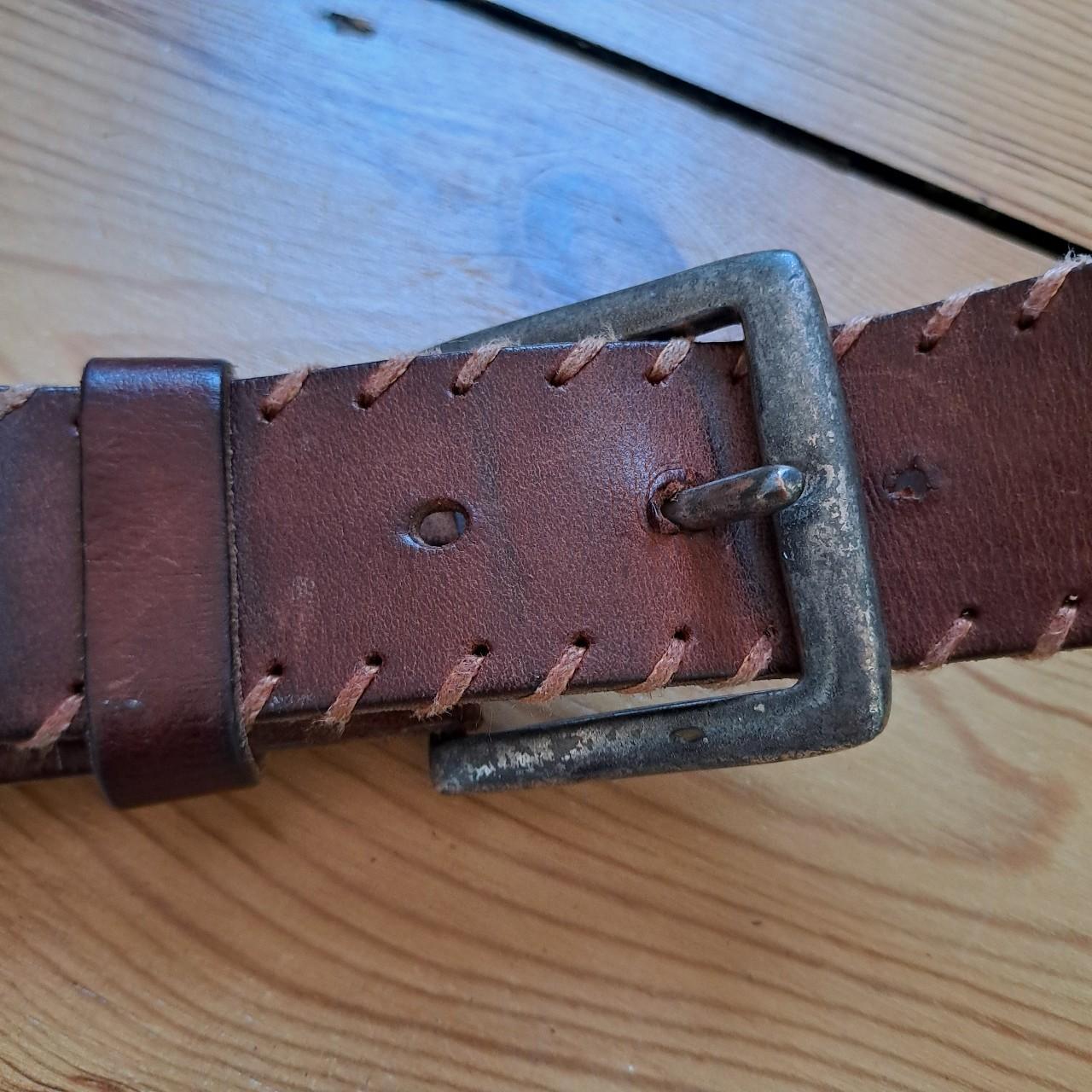 Vintage tan leather chunky belt with stitch edging.... - Depop