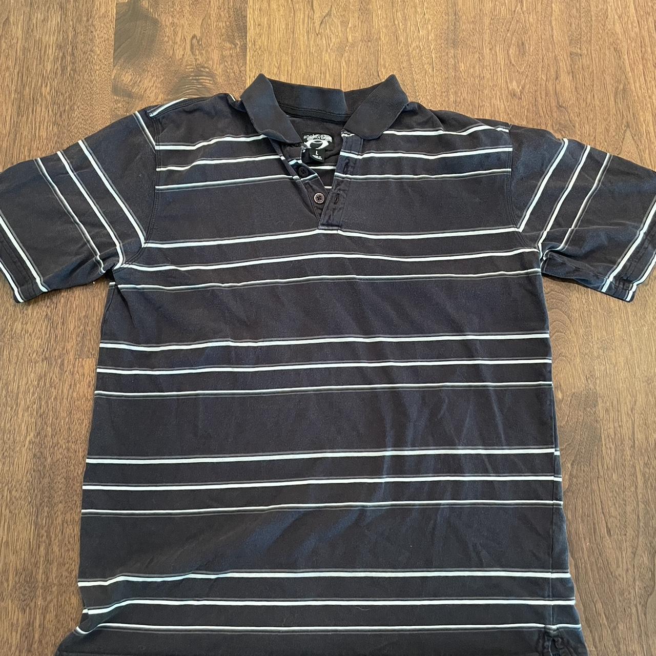 Black striped Anchor Blue collared Tee Size L - Depop