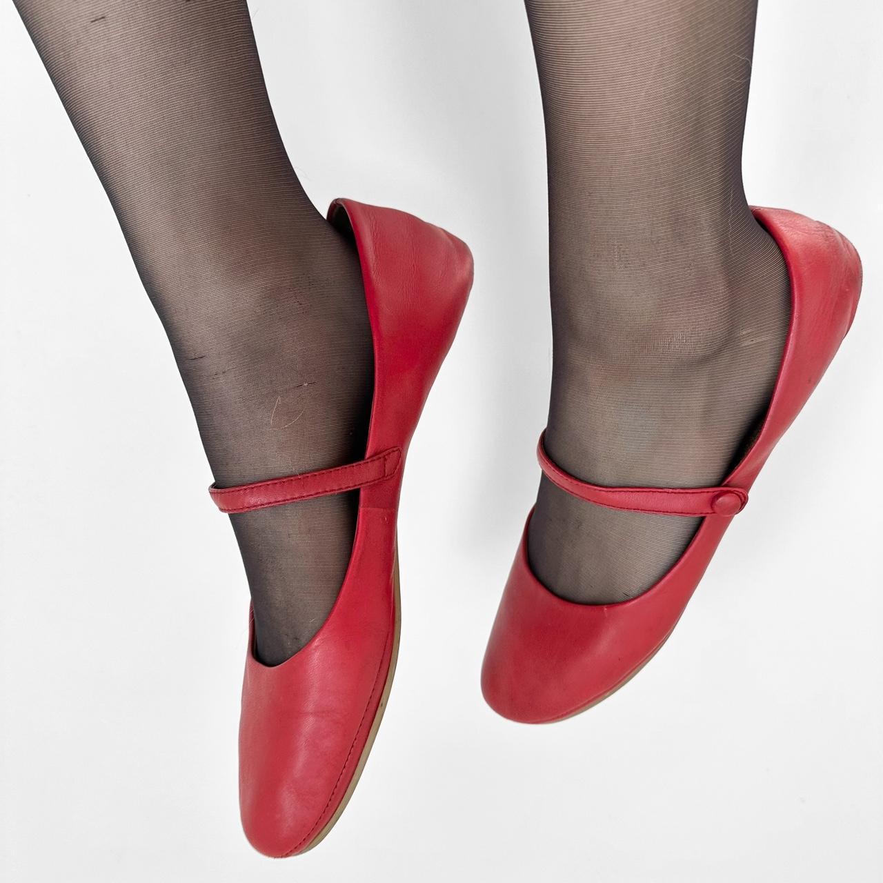 red genuine leather ballet flats size 10 fully... - Depop