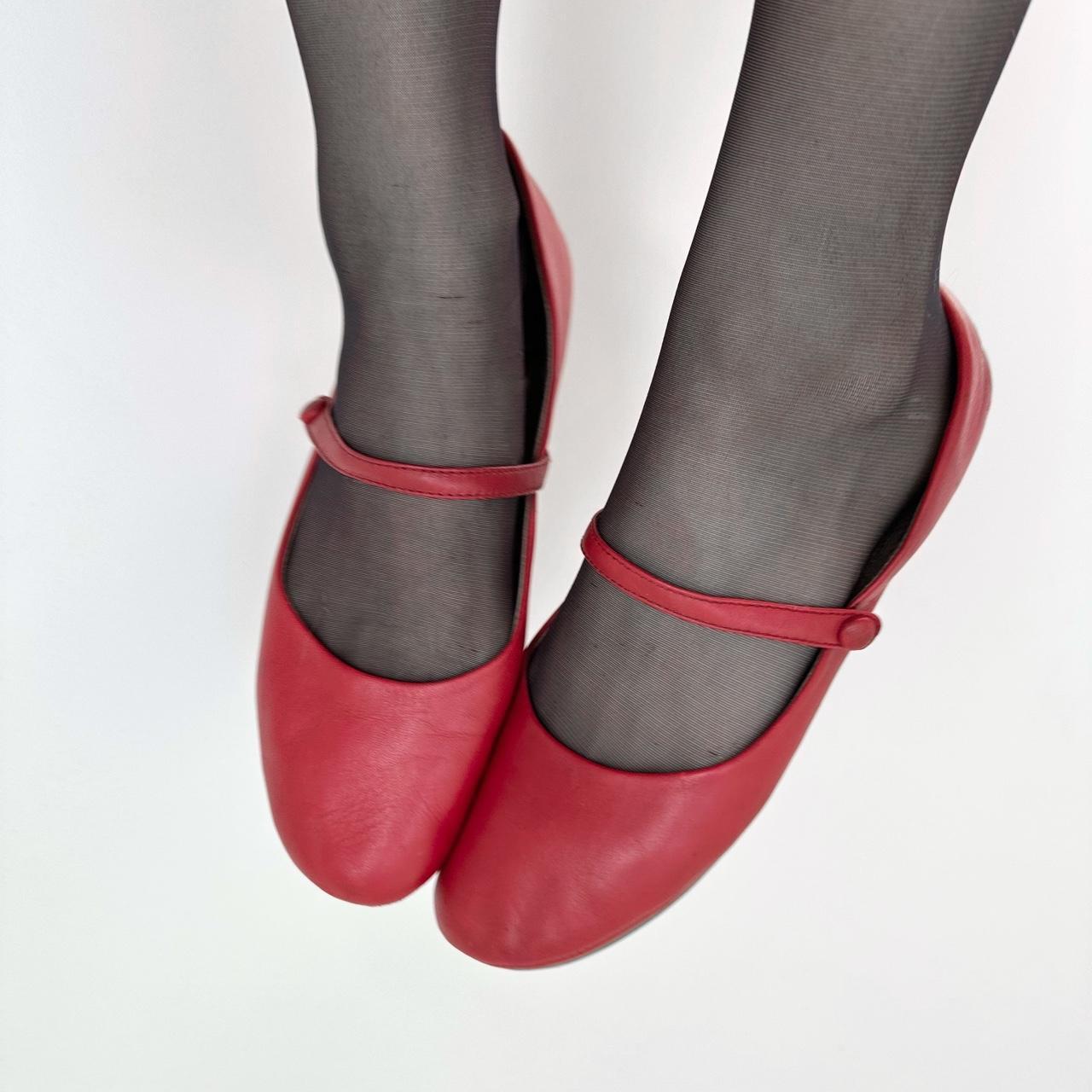 red genuine leather ballet flats size 10 fully... - Depop