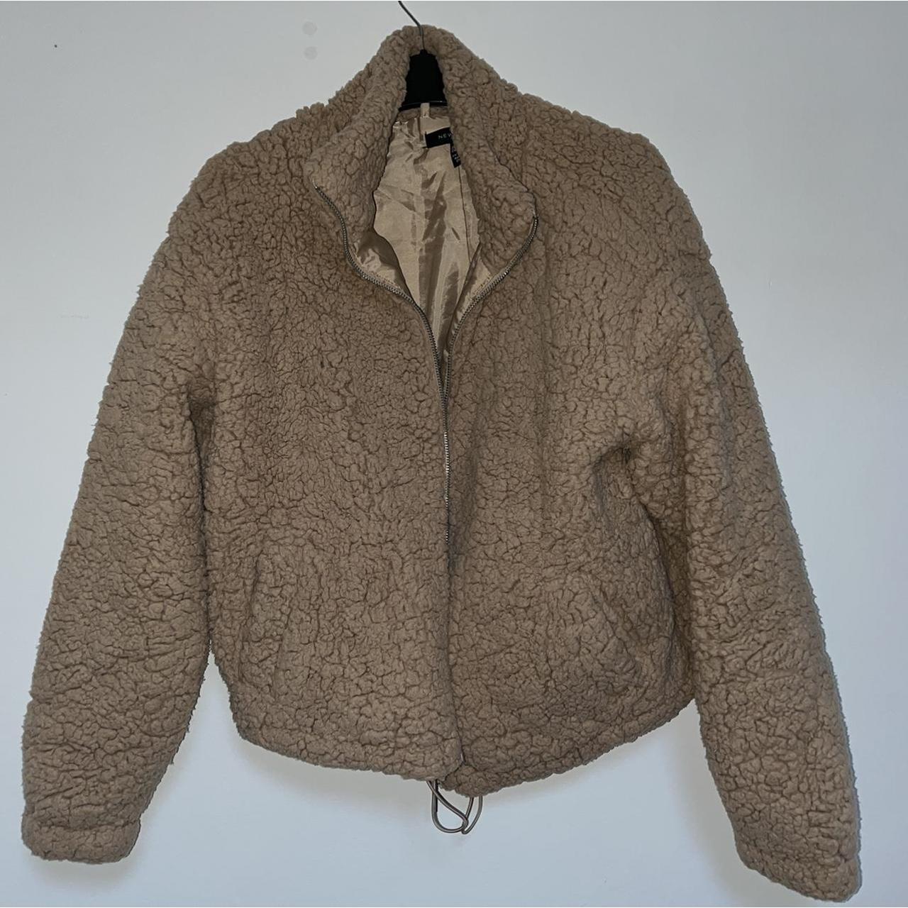 Beige fluffy teddy bear jacket, zip up Never worn,... - Depop