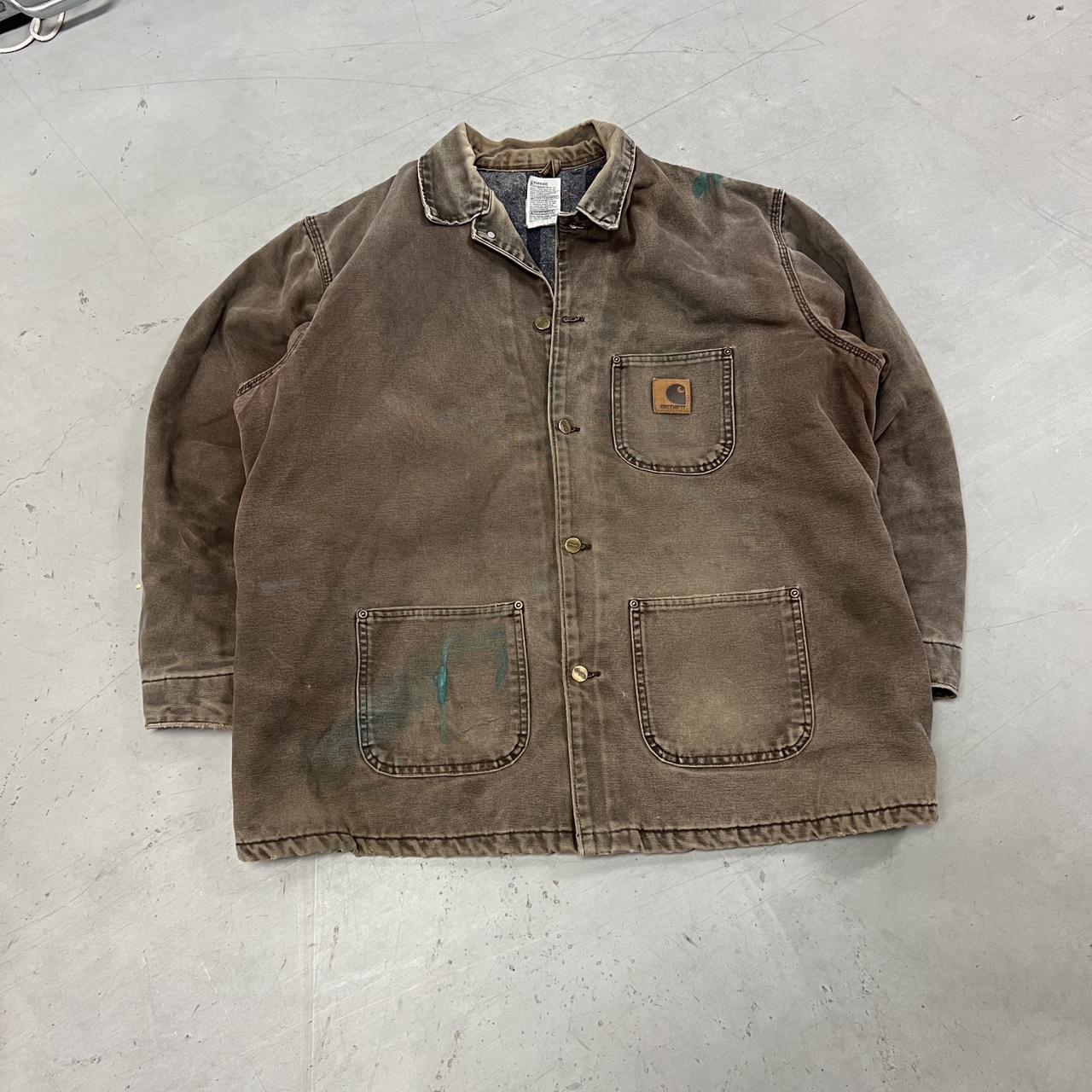 Vintage 80s Brown Carhartt Chore jacket Chocolate... - Depop
