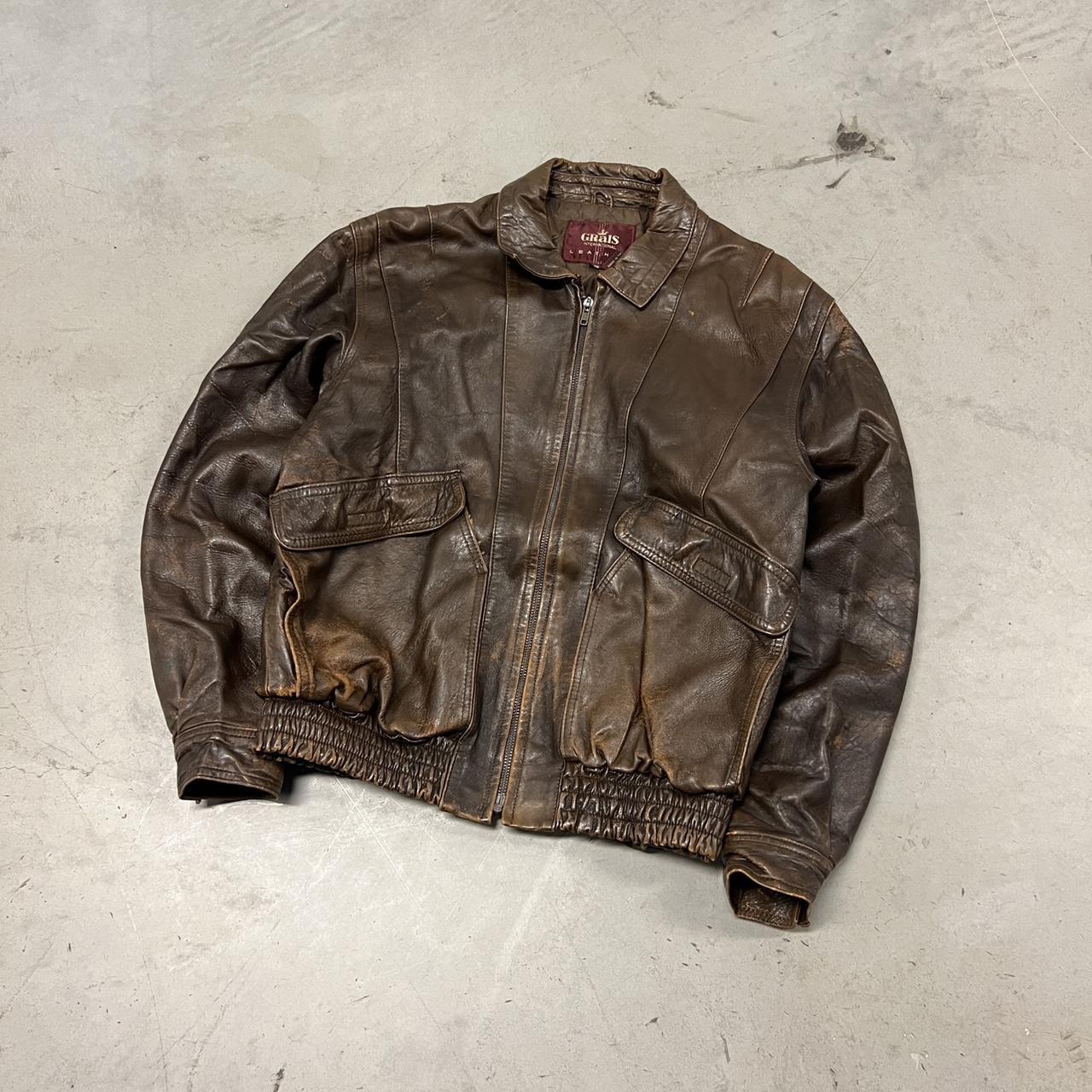 Vintage 90s Type A-2 Leather Jacket Small hole... - Depop