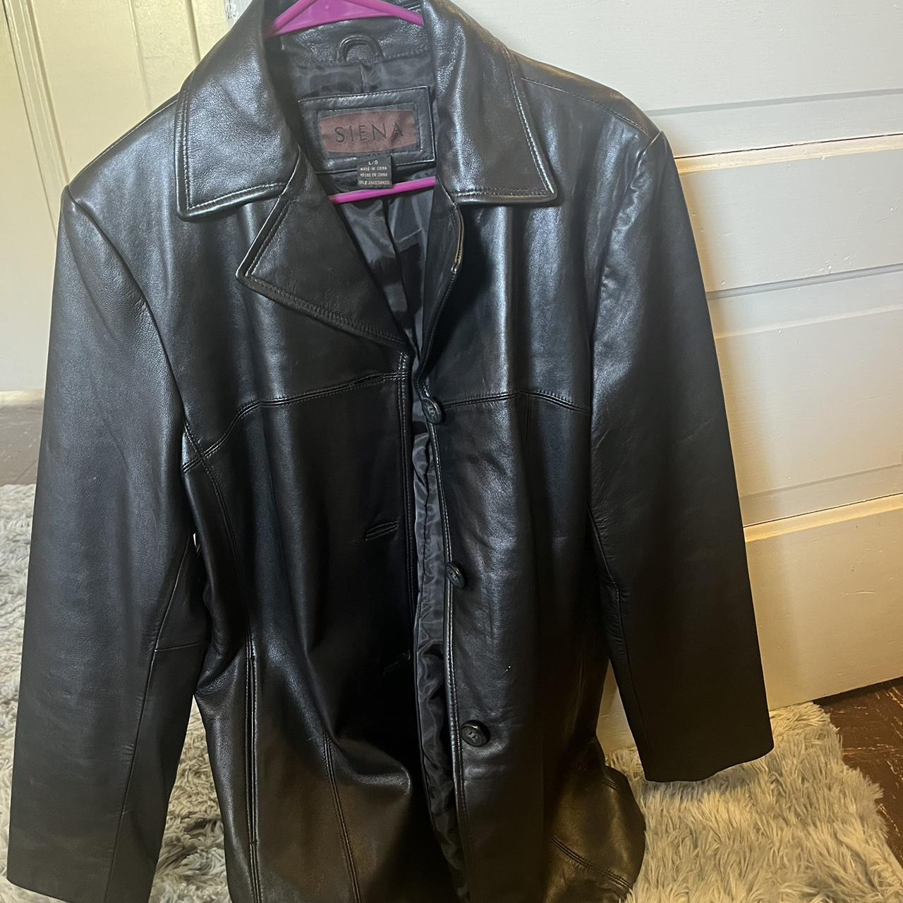 black leather button up jacket #leather... - Depop