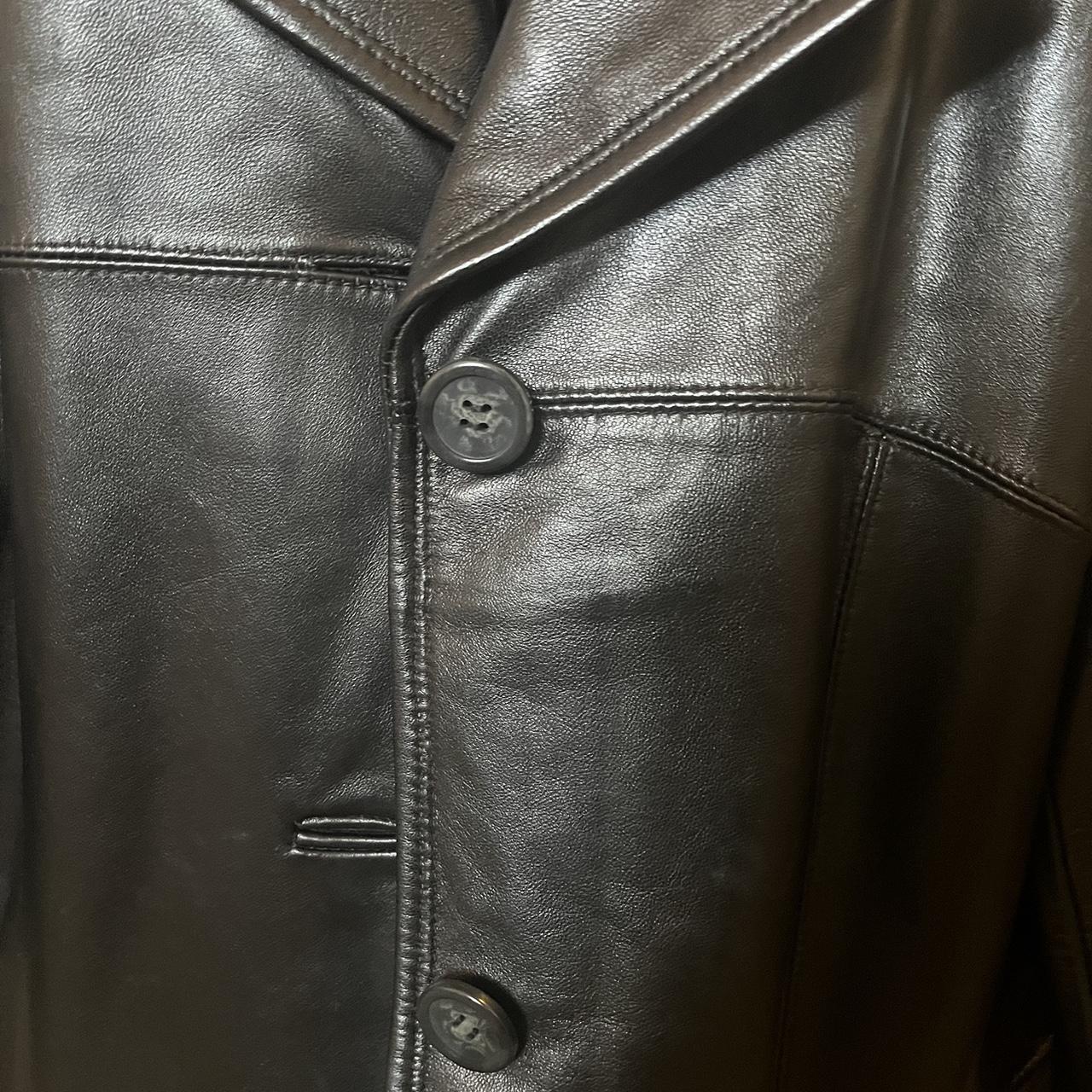 black leather button up jacket #leather... - Depop