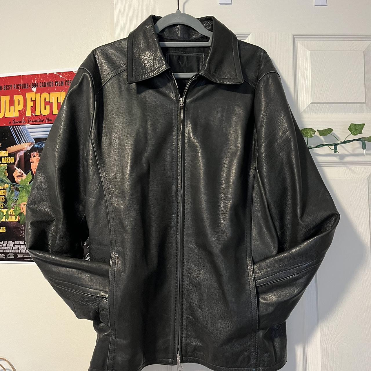 nice, heavy REAL LEATHER jacket!! XL (would... - Depop