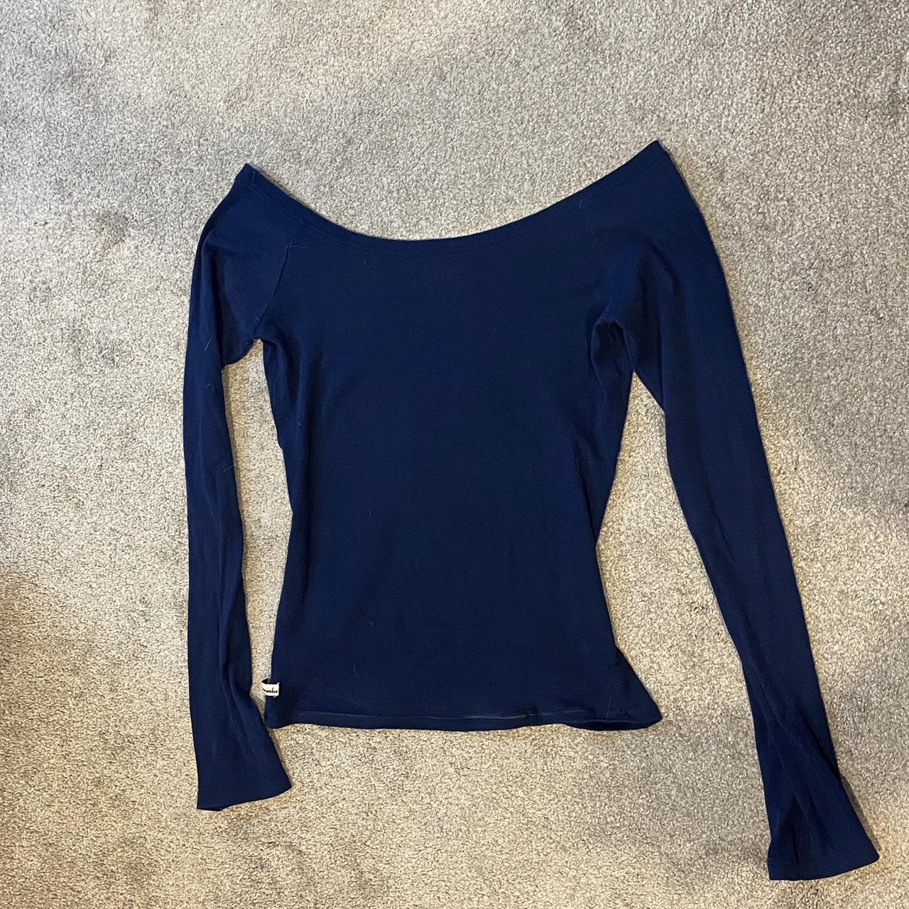 off the shoulder navy long sleeve size small... - Depop