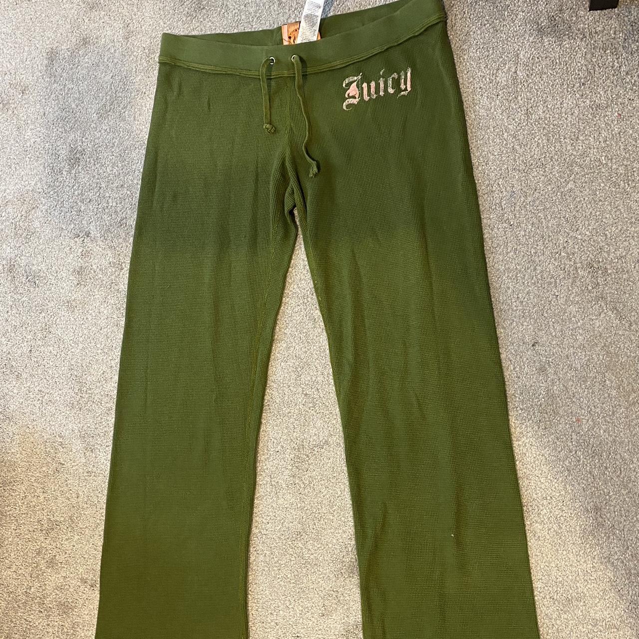 Y2k Juicy Couture Green Waffle Pants size... - Depop