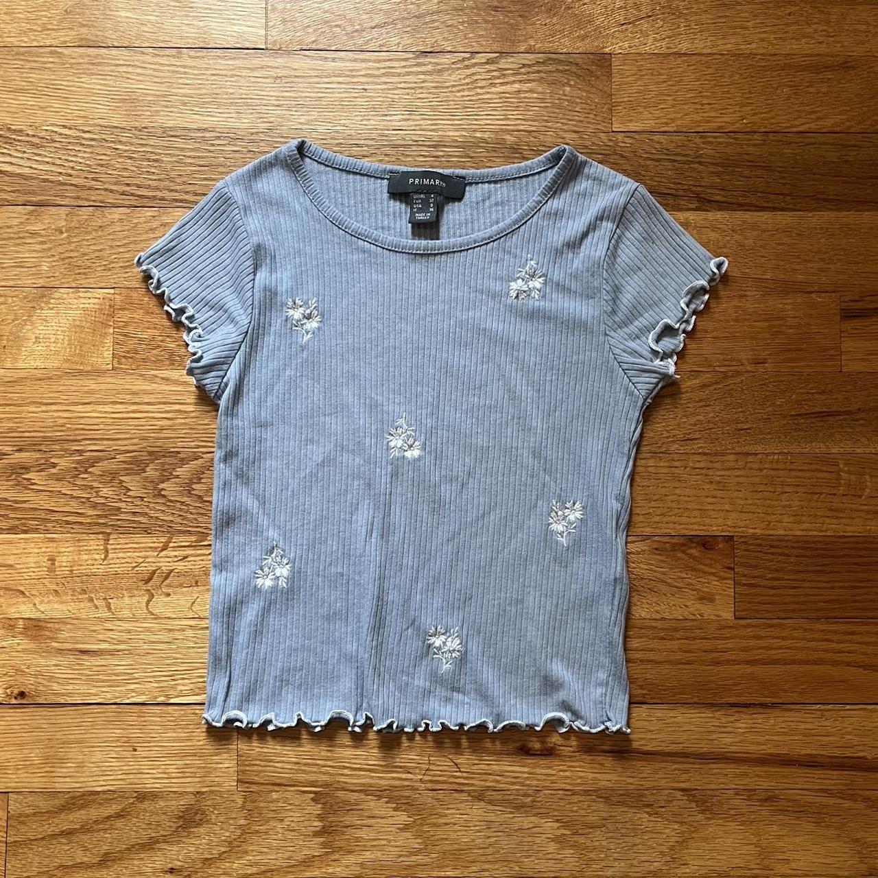 Primark Women's Blue and White Crop-top | Depop