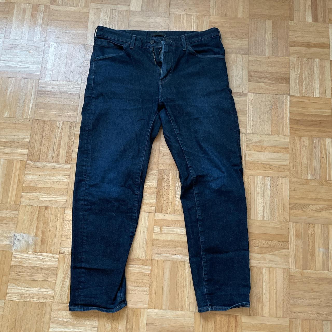 Uniqlo Dark Blue Denim Straight Jeans 33w - Depop