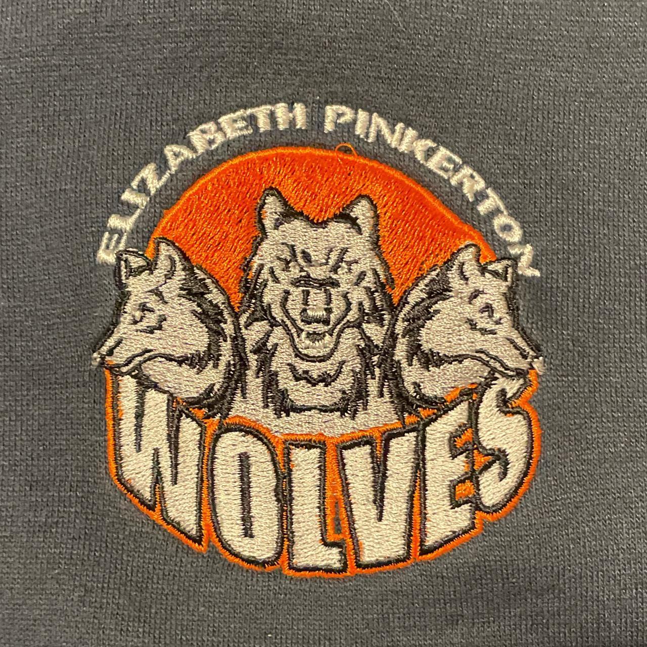 Vintage Navy Blue Wolf Embroidered Zip-up hoodie... - Depop