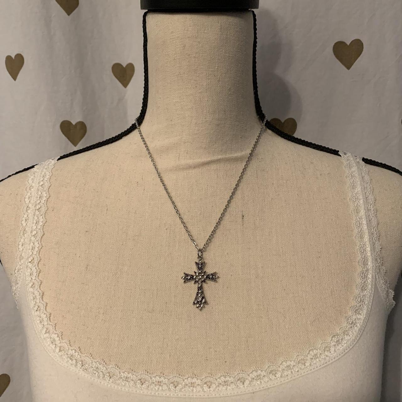 Super cute diamond cross necklace. Handmade by me... - Depop
