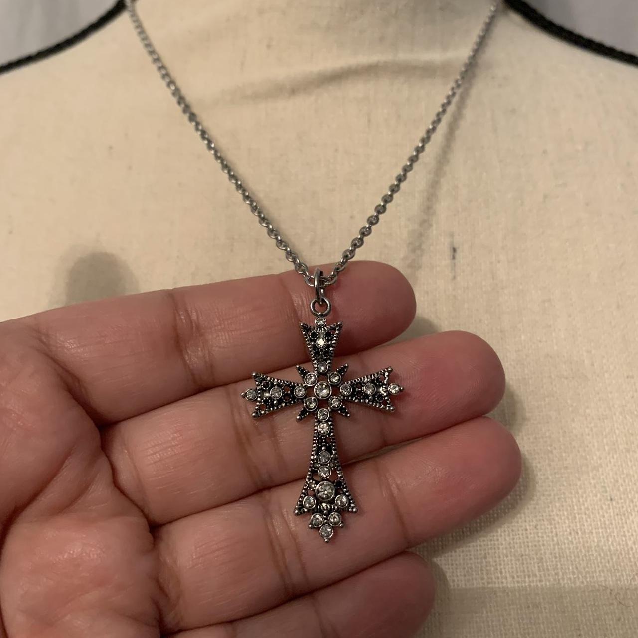 Super cute diamond cross necklace. Handmade by me... - Depop