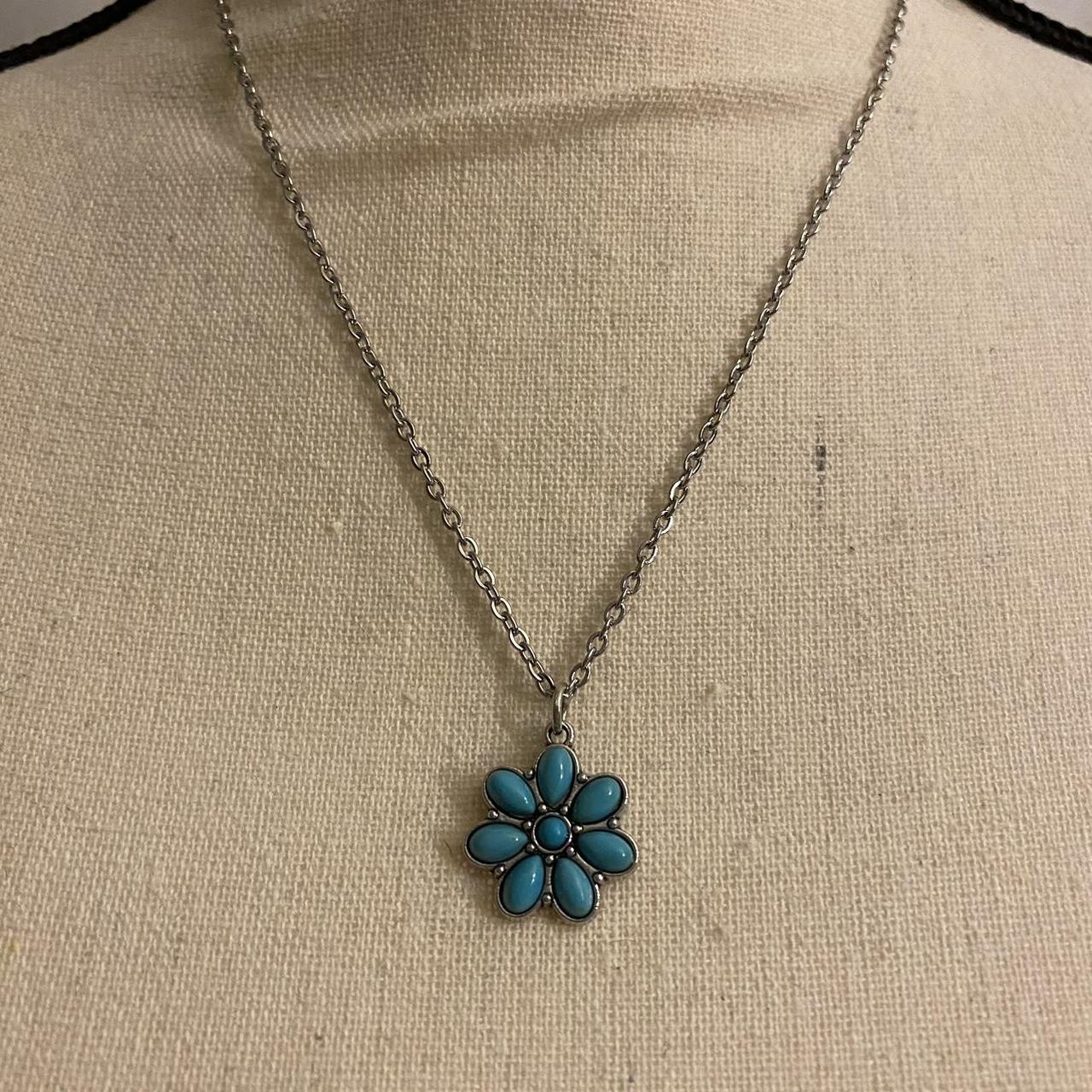Beautiful sliver flower turquoisy charm on sliver... - Depop