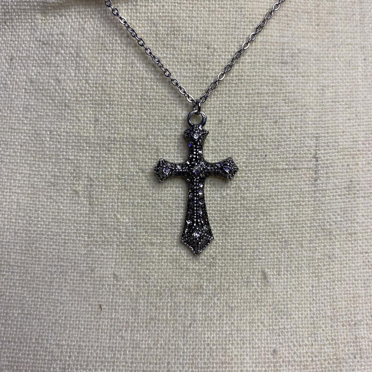 Super beautiful vintage sliver diamond cross... | Depop