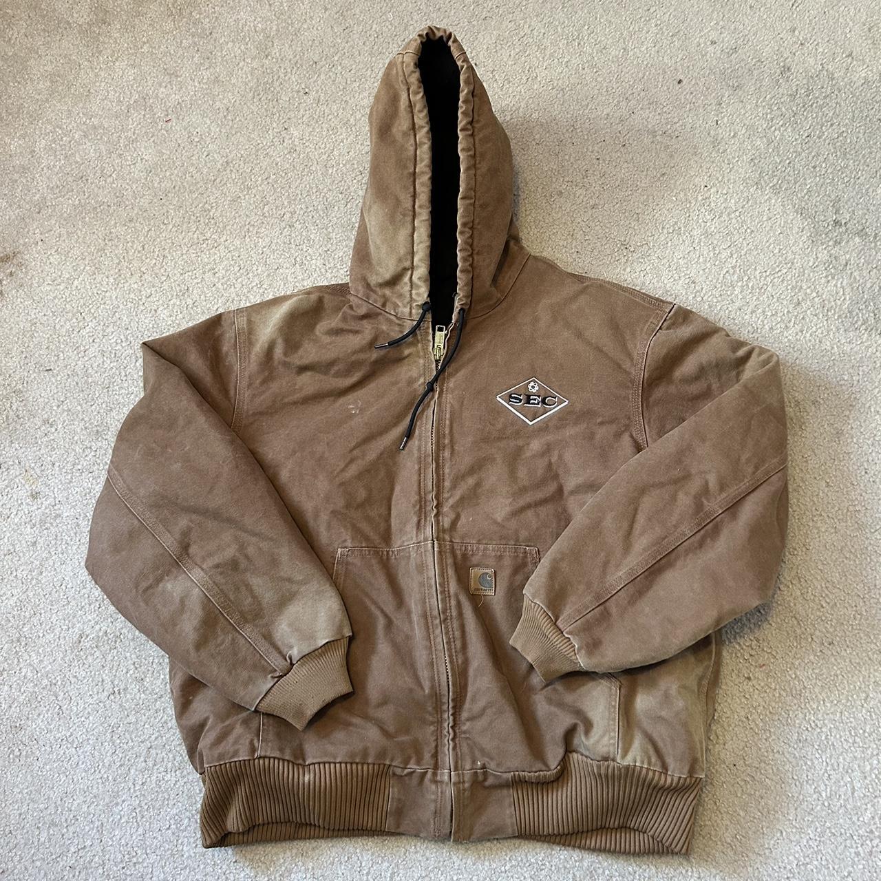 Vintage 90s Brown Carhartt zip up hoodie Size Xl... - Depop