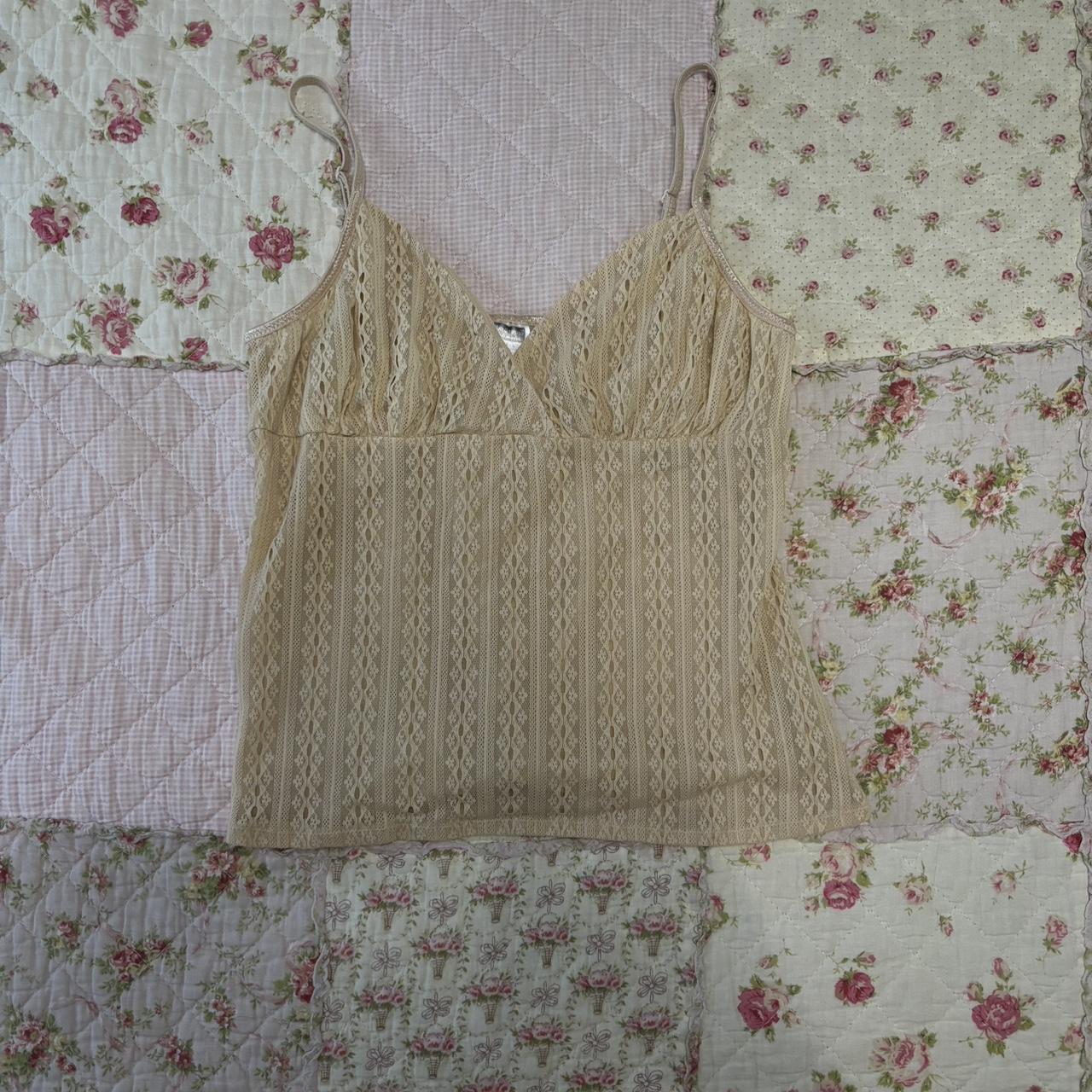 Bay Studio Intimates tan lace cami top with a lace... - Depop