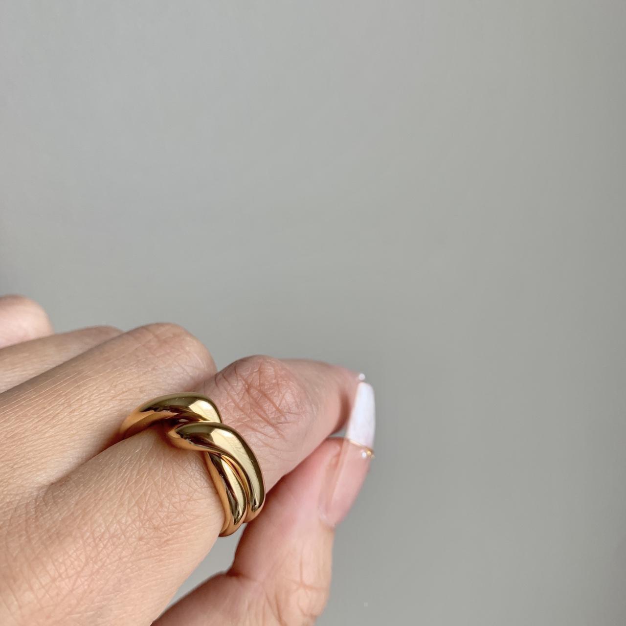 Minimalist Gold wave cross double hoop ring Perfect... - Depop