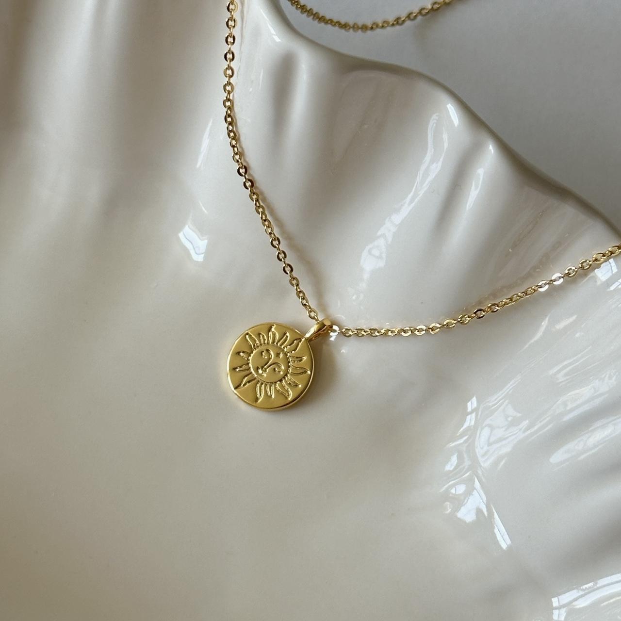 Sun coin pendant gold necklace sun necklace sun... - Depop